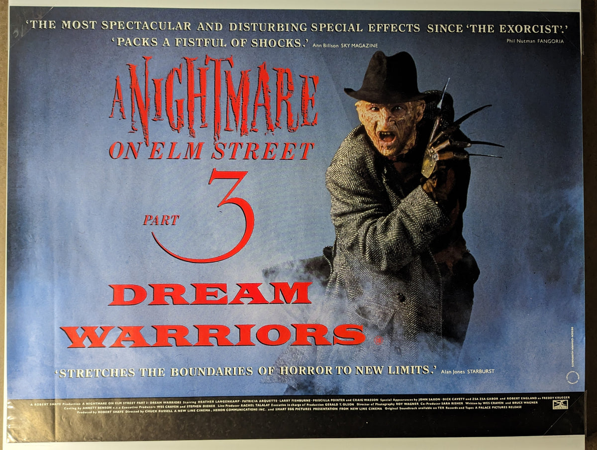 NIGHTMARE ON ELM STREET 3 DREAM WARRIORS - ROLLED BRITISH QUAD - origi ...